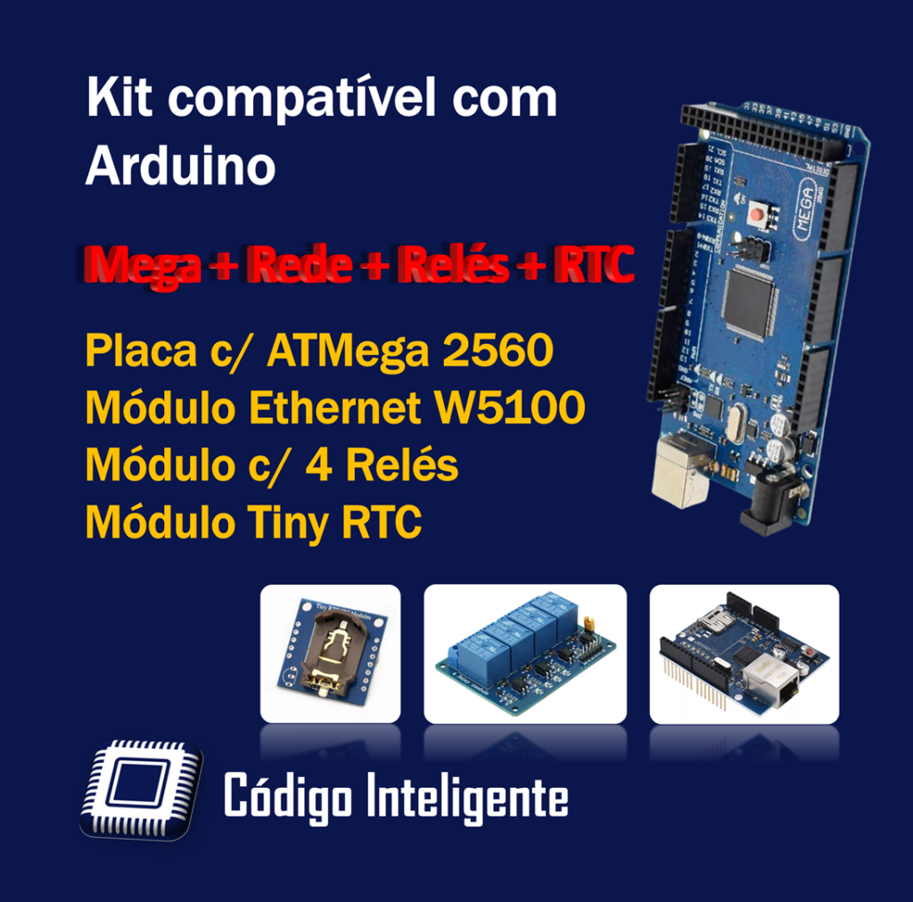 MEGA + REDE + MOD. 4 RELÉS + RTC – Código Inteligente – Loja